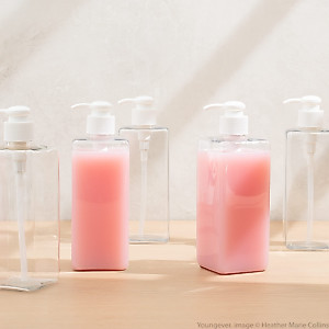 Youngever 3 Pack Pump Bottles for Shampoo 32 Ounce (1 Liter), Square Empty Shampoo Pump Bottles, Plastic Cylinder with Lockdown Leak Proof Pumps