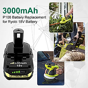Amsbat 2 Pack P102 3000mAh Battery Replacement for Ryobi 18V Battery Compatible with P108 P103 P105 P107 P109 P104 Ryobi 18V Lithium Battery
