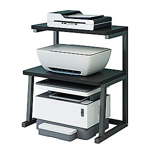 TMUCUNG Printer Stand Desktop Stand for Printer 3-Tier Multifunction Storage Book Shelf Floor Printer Table Space Organizer Perfect for Office Living Room Kitchen(Black)
