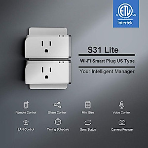 SONOFF S31 Lite 15A WiFi Smart Plug ETL Certified, Smart Outlet Socket, Works with Alexa & Google Home Assistant, IFTTT Supporting, No Hub Required, 2.4 Ghz WiFi Only 1-Pack