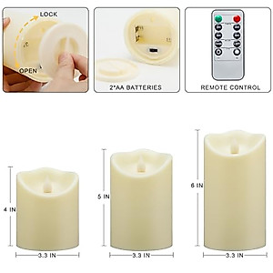 Enido Flameless Candles Waterproof Outdoor Candles Battery Operated Candles with Remote Cycling 24 Hours Timer (D: 3.25" x H: 4" 5" 6") LED Candles Plastic Pack of 3 Large Pillar Candles