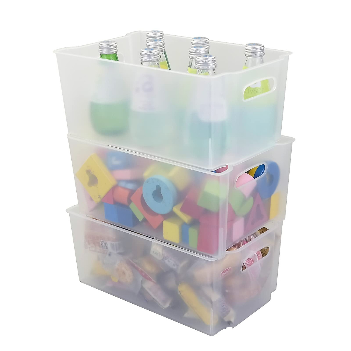 Pekky Pantry Freezer Organizer Bins Stackable Storage Box, 6 Packs, Frosted Transparent