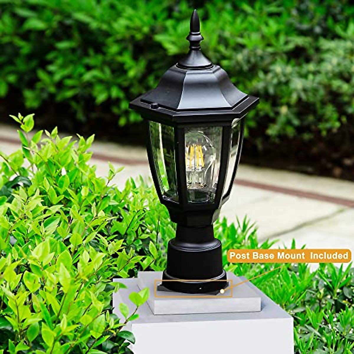 FUDESY Outdoor Post Lights, Electric Exterior Lamp Post Light Fixture with Pier Mount Base, LED Bulb Included, Anti Corrosion Black Plastic Materials, 2-Pack Pole Lanterns for Garden, Patio, Pathway