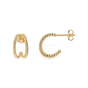 PAVOI 14K Gold Plated Sterling Silver Split Hoop Huggie Earrings in Rose, White, and Yellow Gold (Rope Plated)
