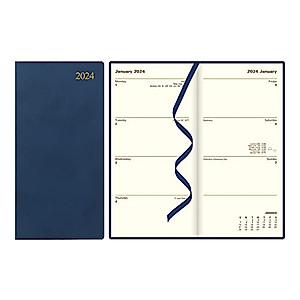 Letts of London Signature Weekly/Monthly Planner, 12 Months, January to December, 2024, Bonded Leather, Slim Size, 6.625" x 3.25", Blue (C38SUBE-24)