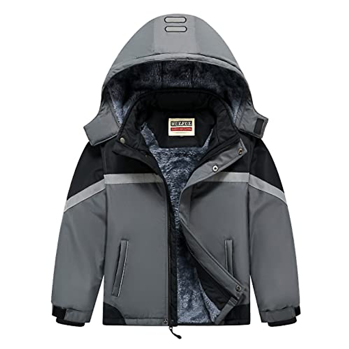WULFUL Boy's Waterproof Ski Coat Winter Warm Snow Coat with Hood