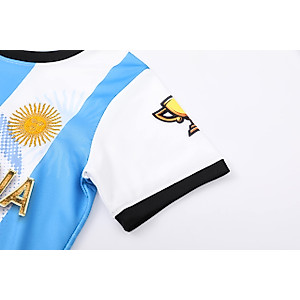 Argentina World Champions Edition Sports Soccer Football Boys Kids Youth Jersey Shirt Kit Set (Size-28 (10-11 Years))