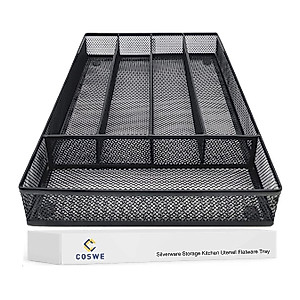 COSWE Silverware Tray for Drawer, Silverware Organizer, Metal Drawer Organizer Kitchen Utensils with Foam Feet Multi Compartments Cutlery Organizer in Drawer