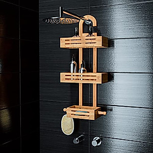 3 Tray Bamboo Shower Caddy, The Perfect Over Shower Head Or Over Door Shower Caddy. Unique Among Shower Caddies, It Comes With An Additional Hook, Allowing It To Be Hung Anywhere In Your Shower