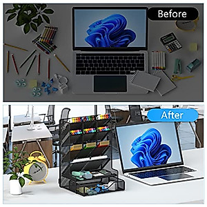 BOHDK Pen Organizer for Desk, Multi-Functional Desk Organizer, Wall Mount Pen Holder with Drawer for School, Office, Home, Art Supplies, Black