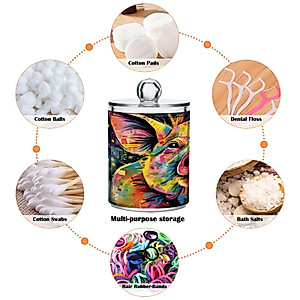 YETTASBIN Pig Clear Plastic Apothecary Jars 2 Pack, 14 oz Qtip Holder Dispenser with Lid, Clear Bathroom Storage Canister for Cotton Ball, Cotton Swab, g364019332p746c790s1724