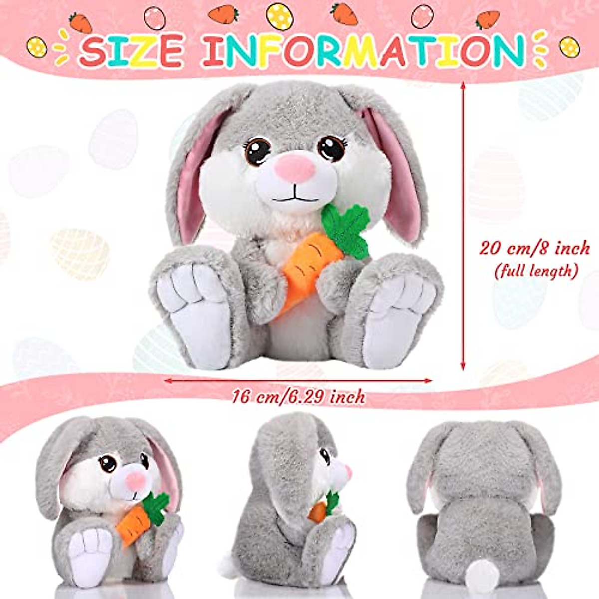 Chalyna 8 Inch Easter Plush Bunny Rabbit Stuffed Animal Gray Floppy Ear Sitting Bunny Huggable and Washable Bunny Plush Toy Gift for Kids Girls Boys Birthday Easter Stuffers Birthday Party Supplies