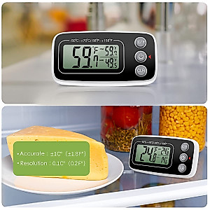 KeeKit Refrigerator Thermometer, 4 Pack Digital Freezer Thermometer, Upgraded Fridge Thermometer with Large LCD Display, Max/Min Record Function for Kitchen, Home, Restaurants - Black