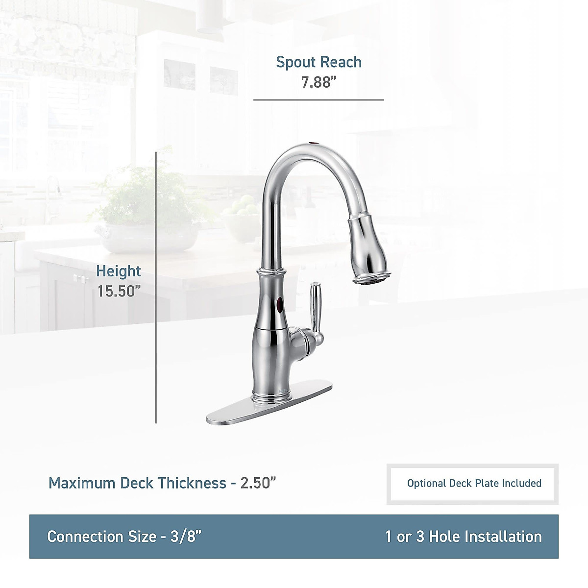 Moen 7185EC Brantford Motionsense Two-Sensor Touchless One-Handle High Arc Pulldown Kitchen Faucet Featuring Reflex, Chrome