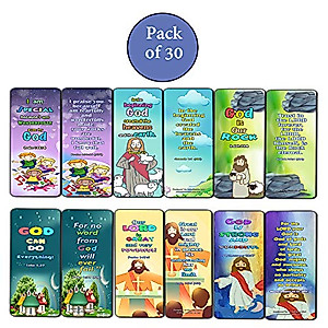 Powerful God Bible Verse Bookmarks for Kids (30 Pack) - Handy Powerful God Memory Verses for Kids to Learn and Memorize
