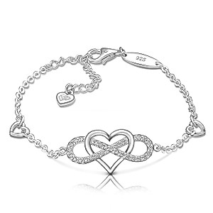 ELEGANZIA Infinity Heart Bracelet For Women Sterling Silver, Tiny Heart Charm Chain Bracelet Friendship Jewelry
