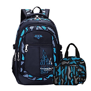 EKUIZAI 3PCS Camo Print Elementary Kids Backpack Primary School Student Daypack Outdoor BookBag with Lunch Box