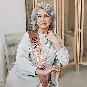 Vovii 60th Birthday Sash and Tiara, Rose Gold Tiara, 60th Birthday Gifts for Women, 60th Birthday Decorations for Women, Happy 60th Birthday Decorations