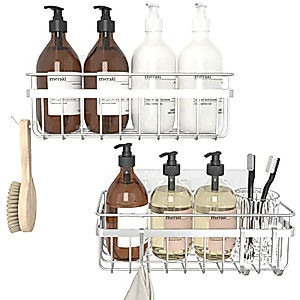 Shower Caddy Shelf, Adhesive Shower Organizer 2 Pack, Shower Shelves for Inside Shower Stainless Steel, Wall Mounted Shower Rack No Drilling, Shower Storage Organization for Bathroom, Silver