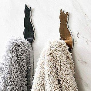Gilroy 2Pcs Cute Cat Shape Adhesive Wall Hooks, Metal Key Towel Hook for Home, Kitchen, Bathroom Black