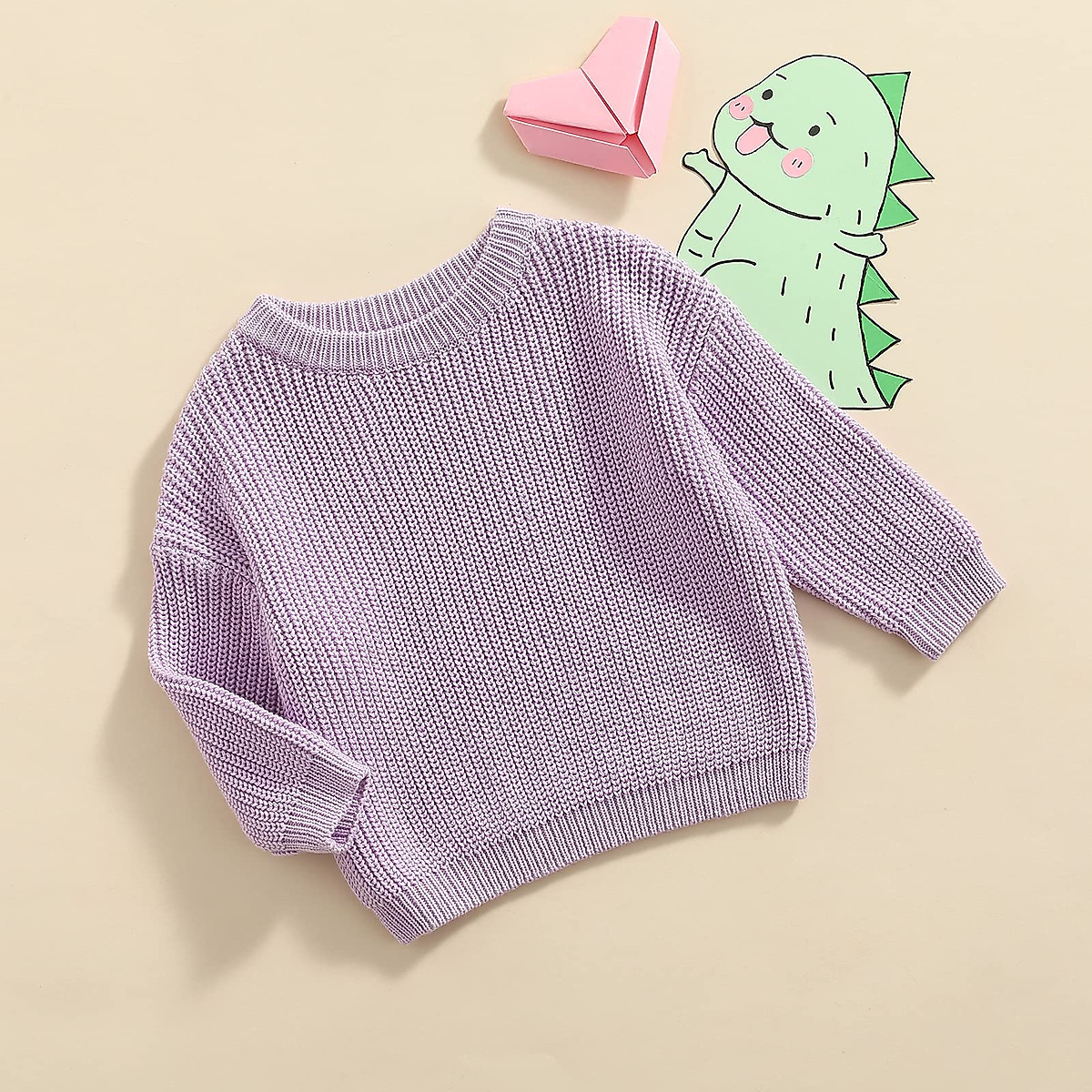 Autumn Winter Warm Outfits Baby Girl Cute Long Sleeve Knitted Sweater Pullover Top(Light Purple,2-3T)