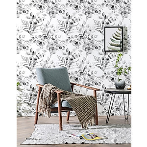 HAOKHOME 93042-2 Peel and Stick Wallpaper Boho Black/Grey/White Eucalyptus Leaf Floral Wall Mural Home Nursery Boho Contact Paper 17.7in x 9.8ft