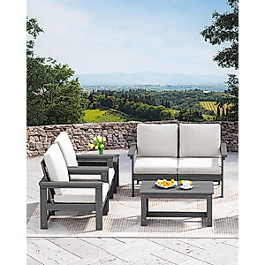 SERWALL HDPE Patio Coffee Table, Rectangle Outdoor Coffee Table, All-Weather Coffee Side Table for Balcony, Poolside, Deck, Garden, Gray