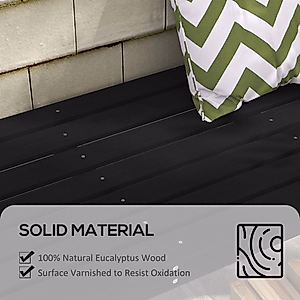 Outsunny Wooden Garden Bench, Outdoor Park Bench with Slatted Seat, Backless Front Porch Bench with Curved Seat for Conservatory, Garden, Poolside, Deck, Black