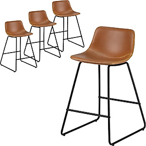 Soohow 26 Inch Counter Height Bar Stools Set of 4, Comfortable Kitchen Island Stools with Back Support, Waterproof Leather Upholstered Modern Chairs for Home Bar Furniture and Kitchen Counter