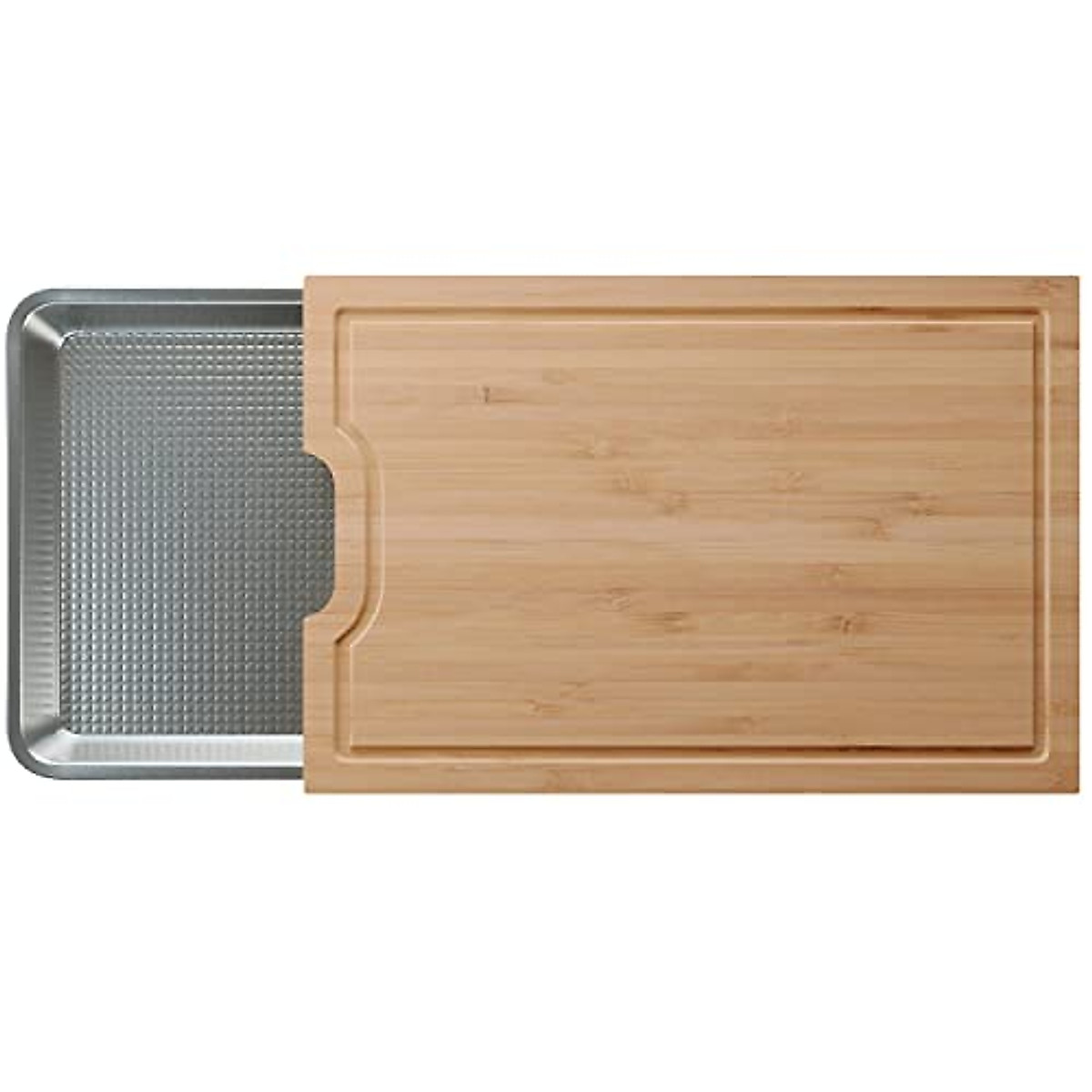 Easy-to-Clean Bamboo Wood Cutting Board Set with Non Stick Pullout Baking Sheet Tray - Easy Compact Storage Chopping Board Set