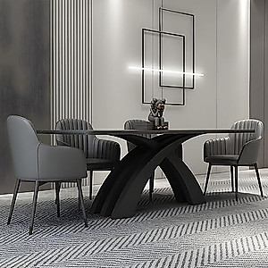 LAKIQ Sintered Stone Rectangle Dining Table Modern Pedestal Table Contemporary Rectangular Kitchen Dining Room TableTable Only-Without Chairs(White Top Gold Base, 70.9" L x 35.4" W x 29.5" H)