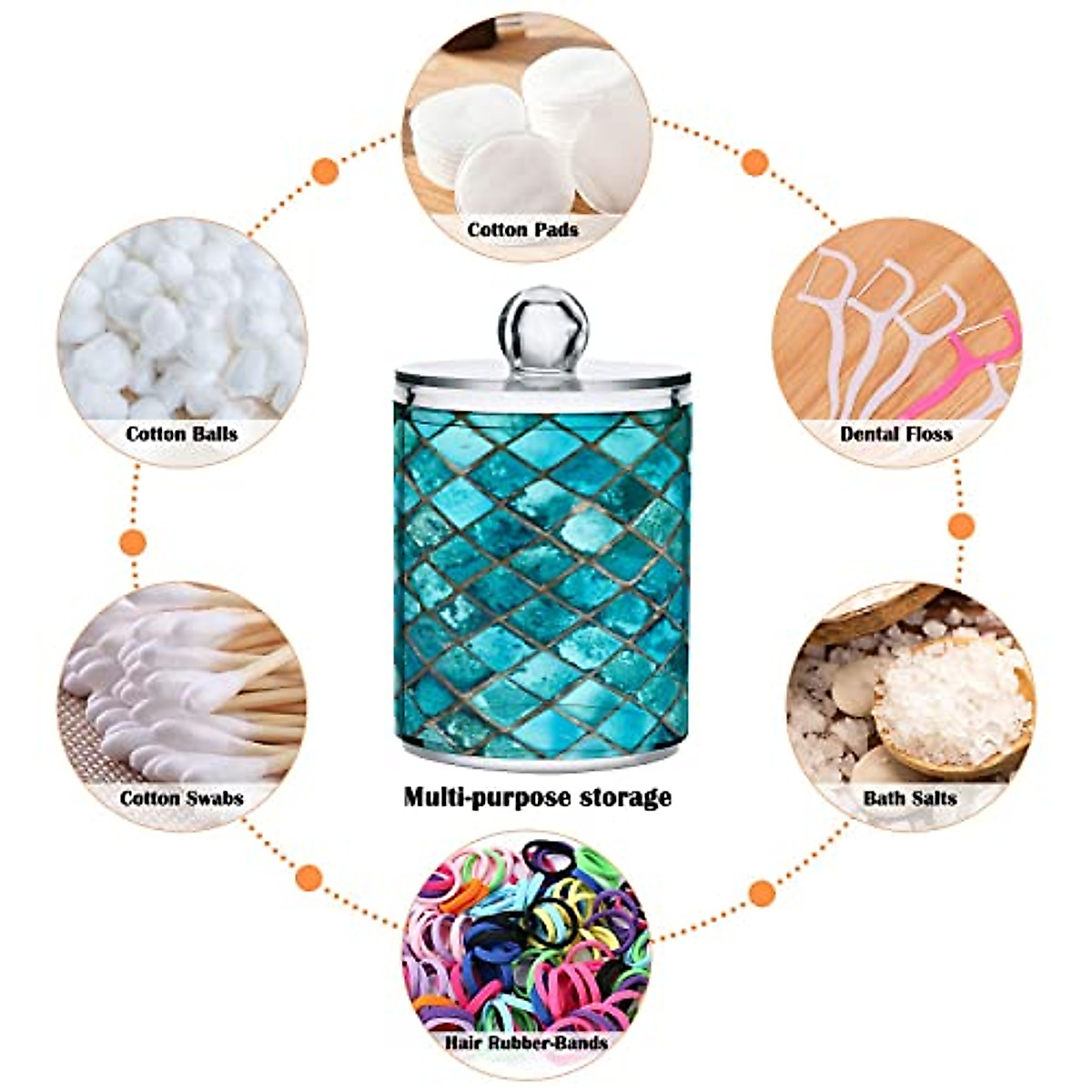 MCHIVER Teal Mermaid Bathroom Canisters Organizer 2 Pack Clear Plastic Jars with Lids 10 Oz Vanity Organizer for Cotton Round Pads Ball Swab Floss