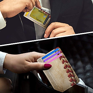 Linomo Thin leather Card Holder and Money Clip Vintage Baseball Sport Ball Wallet RFID Blocking for Men & Women