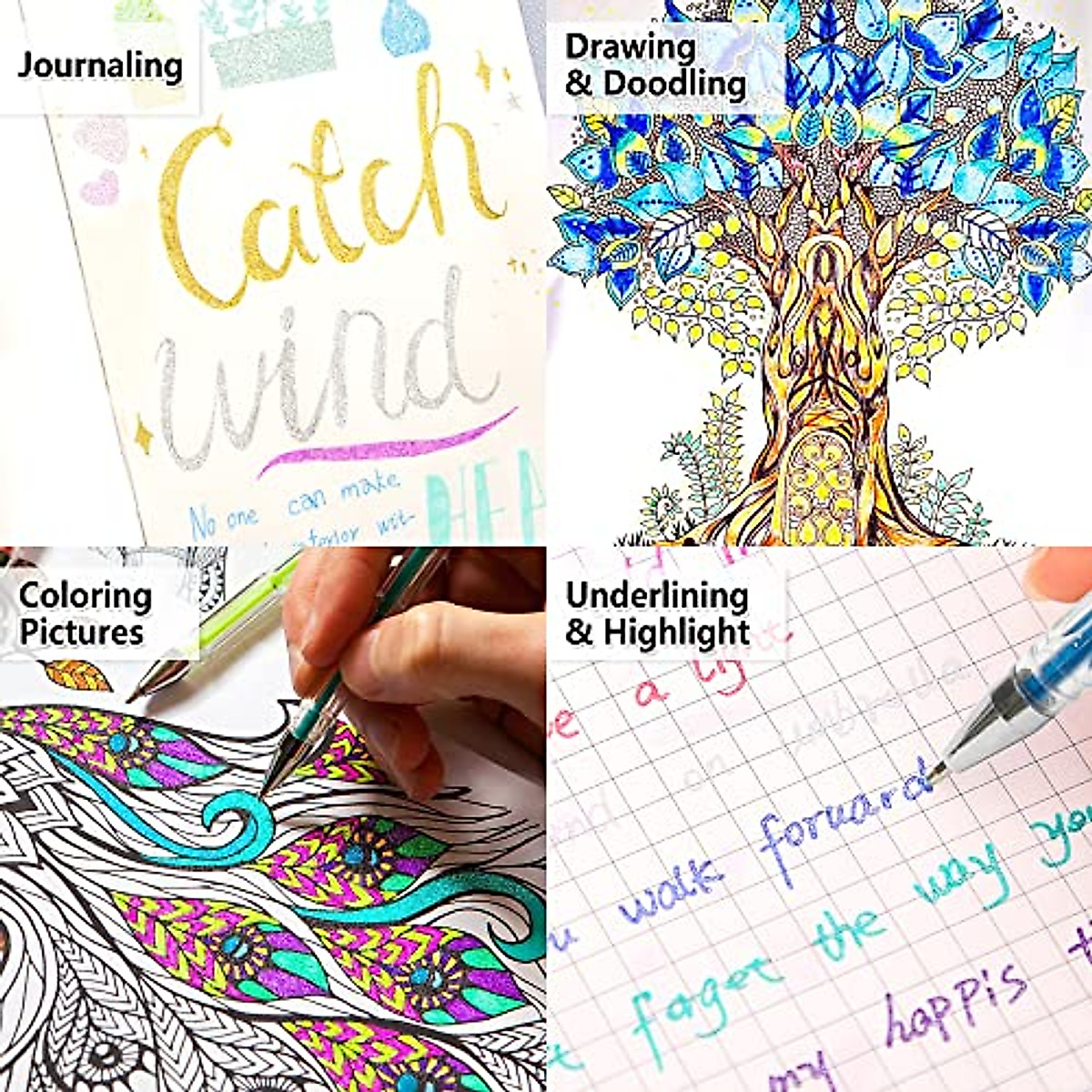 feela 200 Pack Glitter Gel Pens Set 100 Gel Pen plus 100 Refills for Adult Coloring Books Drawing Art Markers