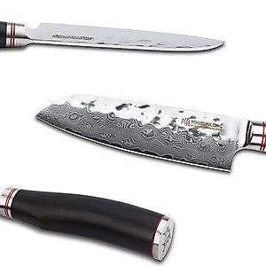 YOUSUNLONG Santoku Knife 5 inch Cutlery Knives Japanese 67 Layers Hammered Damascus Steel with Natural Leadwood