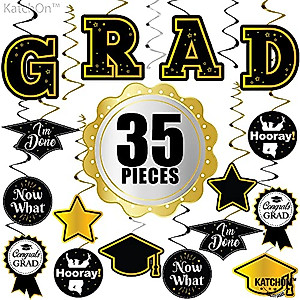 35 Pieces, Graduation Hanging Swirls Decorations - Large, No DIY | Black and Gold Graduation Decorations 2023 | Graduation Hanging Decorations | Graduation Party Decorations, Class of 2023 Decorations