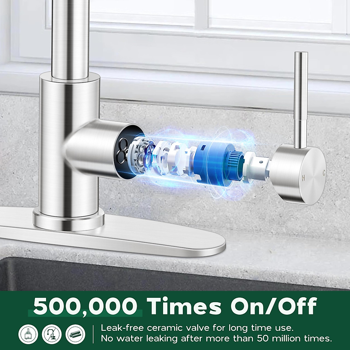 Onader Kitchen Faucet with Pull Down Sprayer Brushed Nickel Faucet with Soap Dispenser Stainless Steel Farmhouse RV Kitchen Sink Faucets