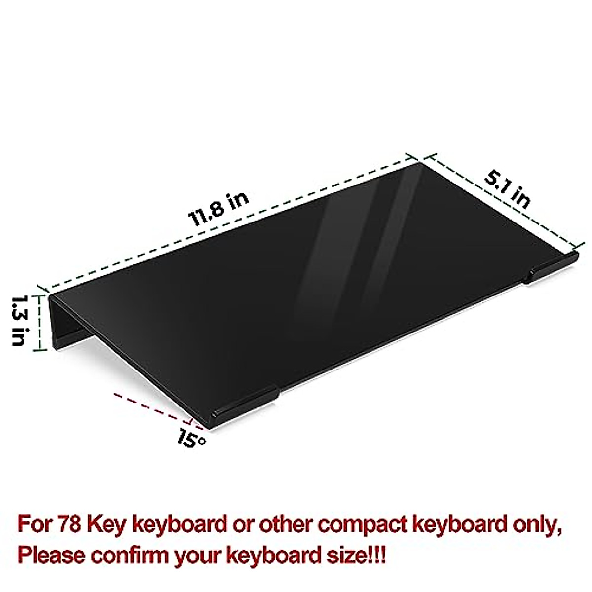 Egchi Computer Keyboard Stand for Desk 78 Keys, 11.8 x 5.1 Inch Keyboard Tray, Black Acrylic Keyboard Riser Lift, Apple Keyboard Holder