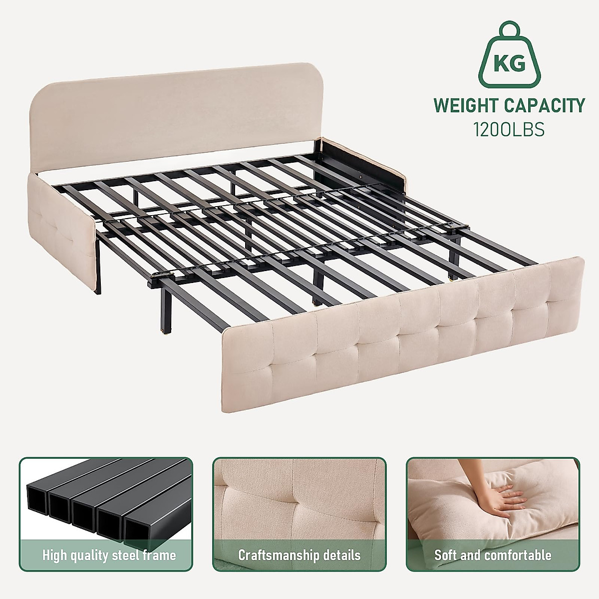 EDWINENE Pull-Out Sofa Bed, Convertible Sleeper Sofa Couch, Modern Comfy Sofa Cama with 2 Soft Pillows, Loveseat Couch for Living Room, Apartment (Beige)