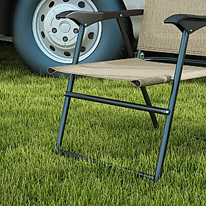 Outsunny Folding Patio Chairs, Set of 4 Sports Chairs for Adults, Camping Chairs with Armrests, Breathable Mesh Fabric Seat for Lawn, Beige