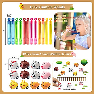 Farm Animals Party Favors Supplies 108 Pcs Birthday Party Decorations Goodie Boxes Bubble Wands Stampers Rubber Pigs Figures Keychains Pull Back Cars Slap Bracelets Stickers Toys For Kids Boys Girls