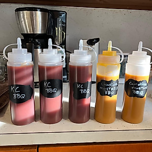 HEIHAK 20 Pack 8 oz Ketchup Squeeze Bottles, 250ml Plastic Condiment Bottles, Barbecue Squirt Bottles with Caps and Marking Labels for Ketchup, Sauces, Dressings, Paints, Crafts, White