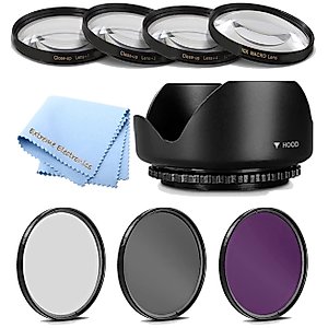 58mm Professional Macro & Lighting Filter Kit for Canon EOS Rebel T7, T6, T5, T3, T100, 4000D, 2000D, 3000D, 58 mm CPL + UV + FLD + 4 Piece Close Up Kit & 58 mm Lens Hood, 58mm Filter Bundle
