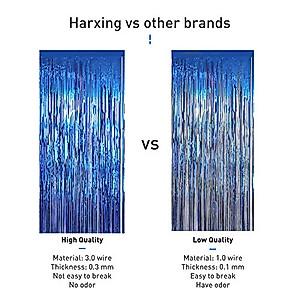 HARXING 2 Pack Metallic Shiny Tinsel Foil Fringe Curtains 3ft x 8ft Backdrop Photo Booth Props for Bridal Bachelorette Holiday Celebration Party Decorations, blue