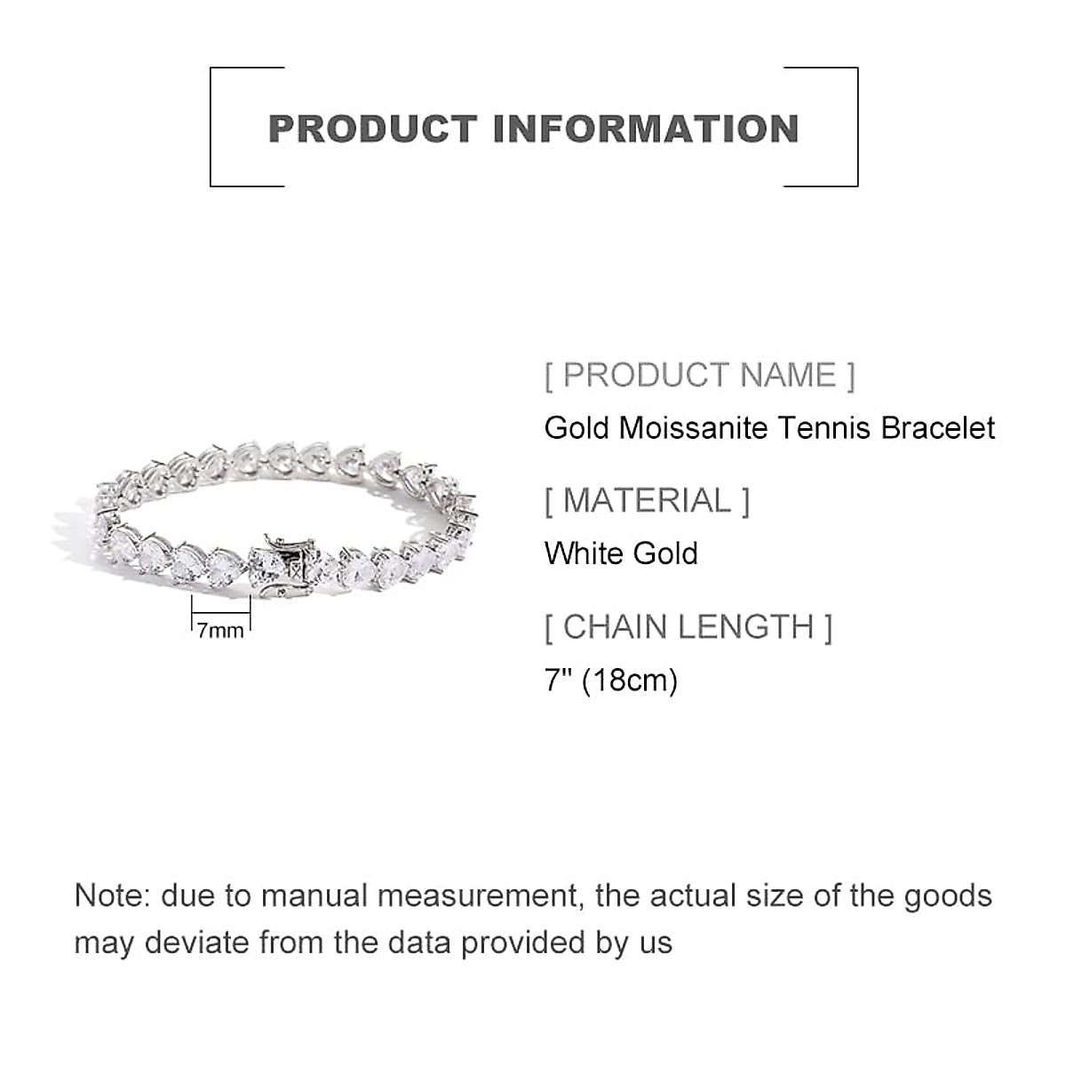 18K Gold Moissanite Tennis Bracelet for Women,Dainty Tear Drop Shape Moissanite Chain Charm Bracelet,Fashion Bracelet Jewelry Gift for Her (White Gold, 18K Gold)