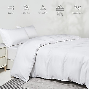 JELLYMONI Duvet Cover King Size, Cooling Duvet Cover 100% Viscose derived from Bamboo, Breathable - Organic Bedding Set for Hot Sleeper, 3 Pcs, White