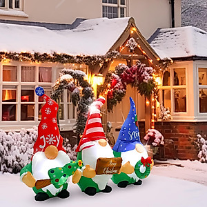 7 ft Long Merry Christmas Inflatables Lighted Novelty Gnome Inflatable Christmas Outdoor Decorations Christmas Blow up Yard Decorations Built in LED Light for Xmas Winter Holiday Party