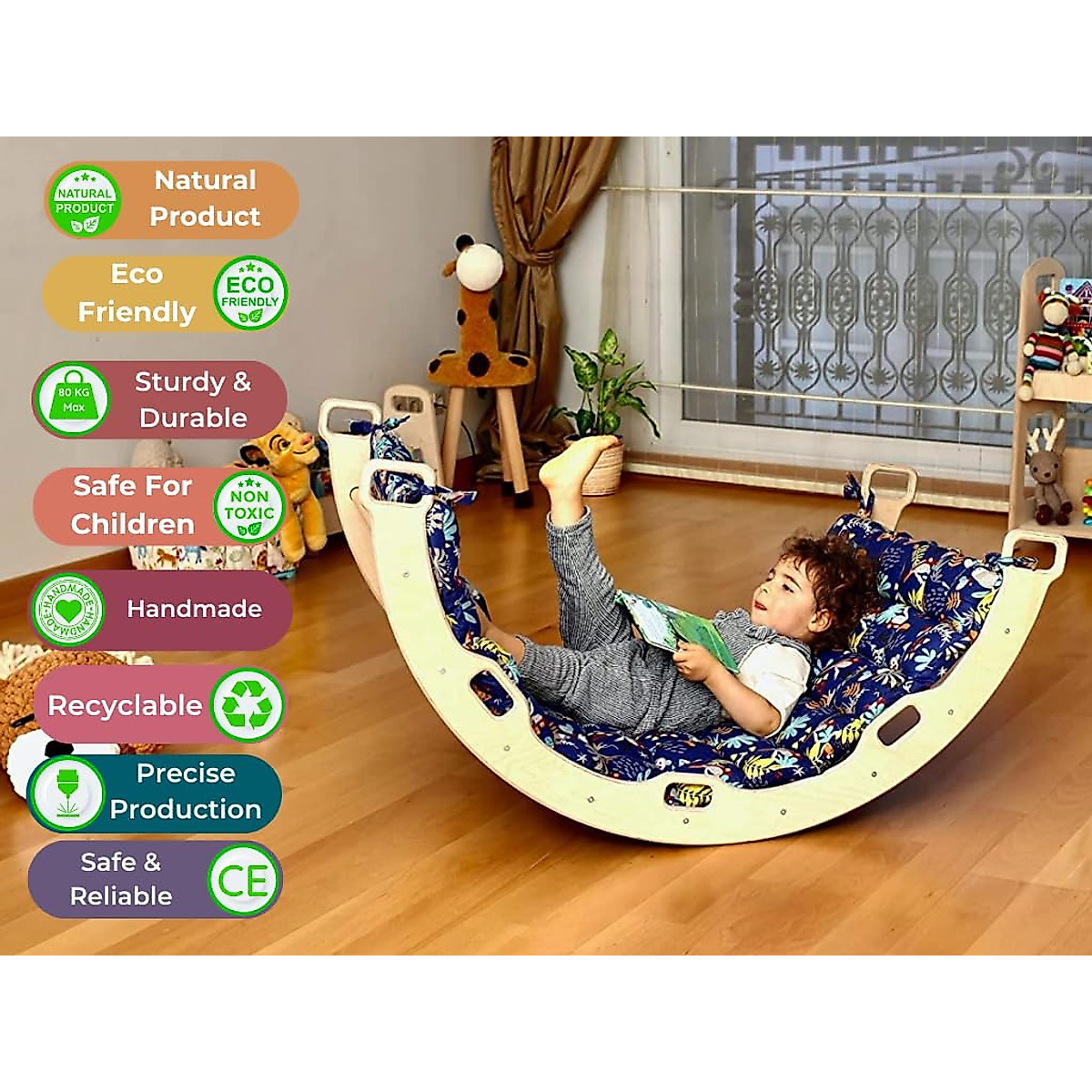 Kidodido Cushion for Climbing Arch | Pillow for Montessori Rocker | Montessori Rocker Cushion Set | Climbing Arch Pillow | Premium Quality Climbing Set Cushion (Jungle)