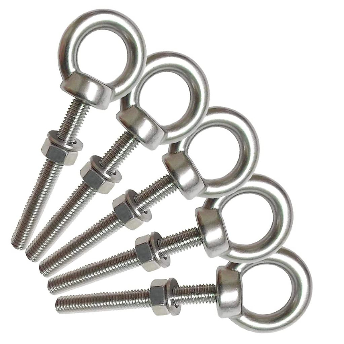 HYXXYY Stainless Steel Eye Bolt, 5pack M6 Shoulder Eye Bolts 1/4" X 2"with Nuts and Washer Thread Lifting Ring Eyebolt