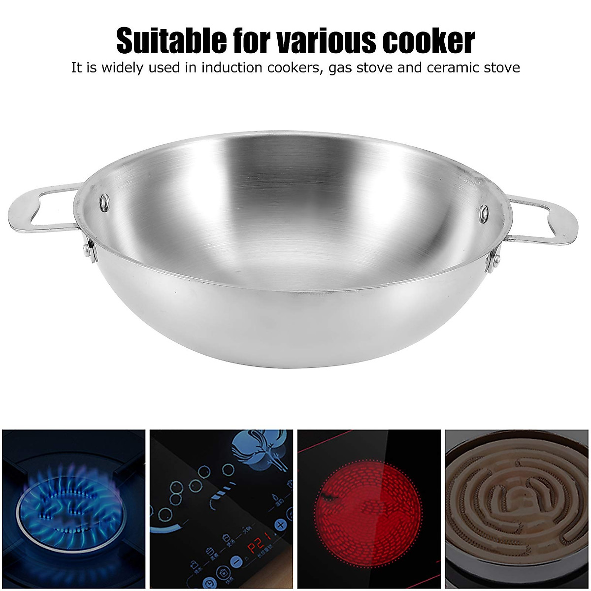 Steamer Pot for Cooking, Stainless Steel Pot Non‑Stick Pot Kitchen Cookware for Cooking Hotpot Soup（11.8 x 3.7inch）